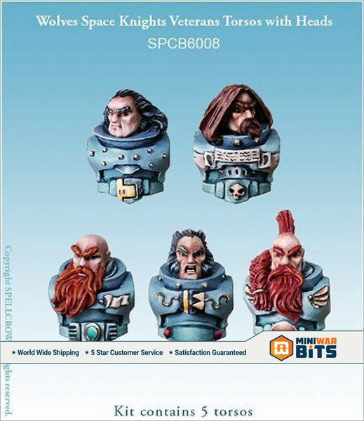 Wolves Space Knights Veterans Torsos with Heads Bits - MiniWar Bits