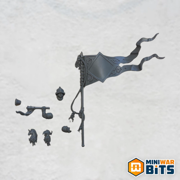 Freeguild Steelhelm Herald Trumpet & Banner Upgrade Bits - MiniWar Bits