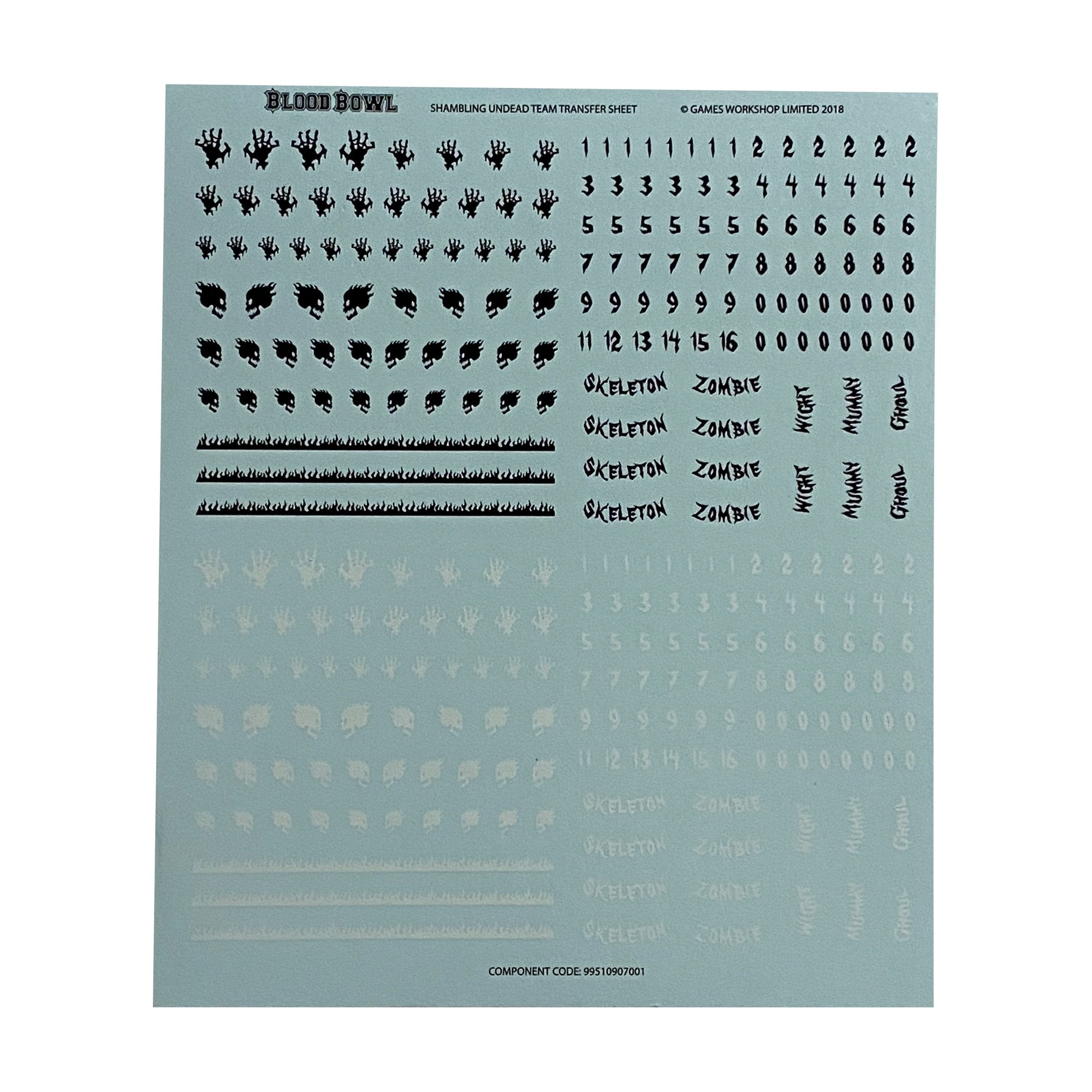 Shambling Undead Blood Bowl Team Transfer Sheet - MiniWar Bits
