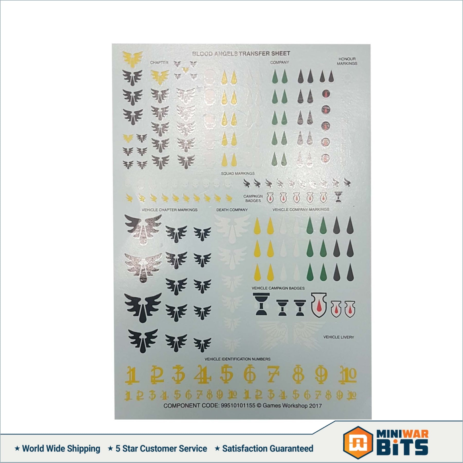 Blood Angels Decal Transfer Sheet - MiniWar Bits