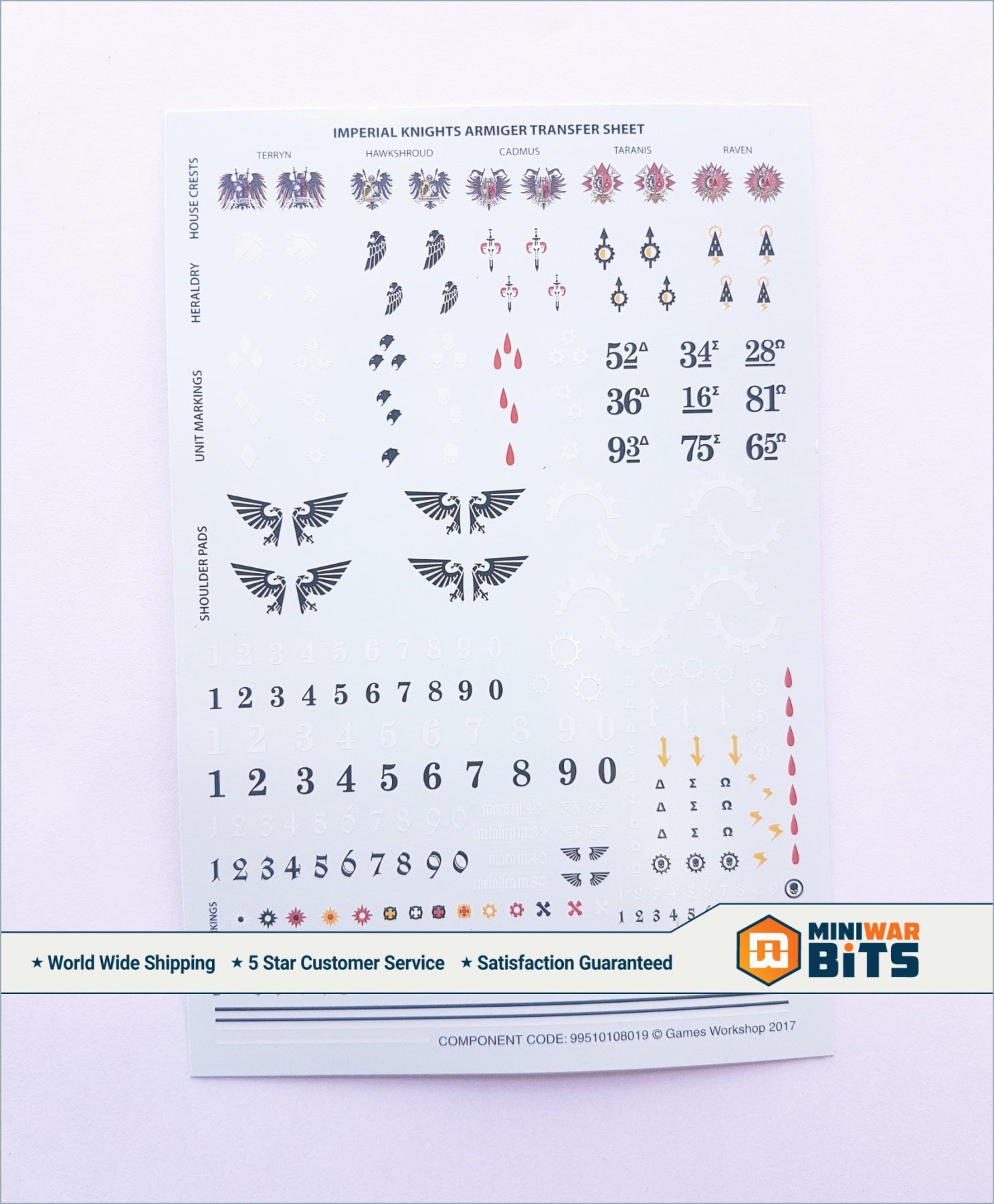 Imperial Knight Armiger Decal Transfer Sheet - MiniWar Bits