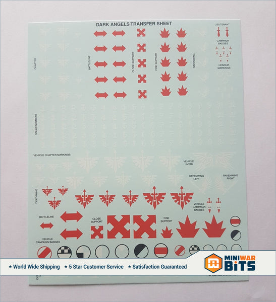 Space Marine Primaris Intercessor Dark Angel Decal Transfers - MiniWar Bits